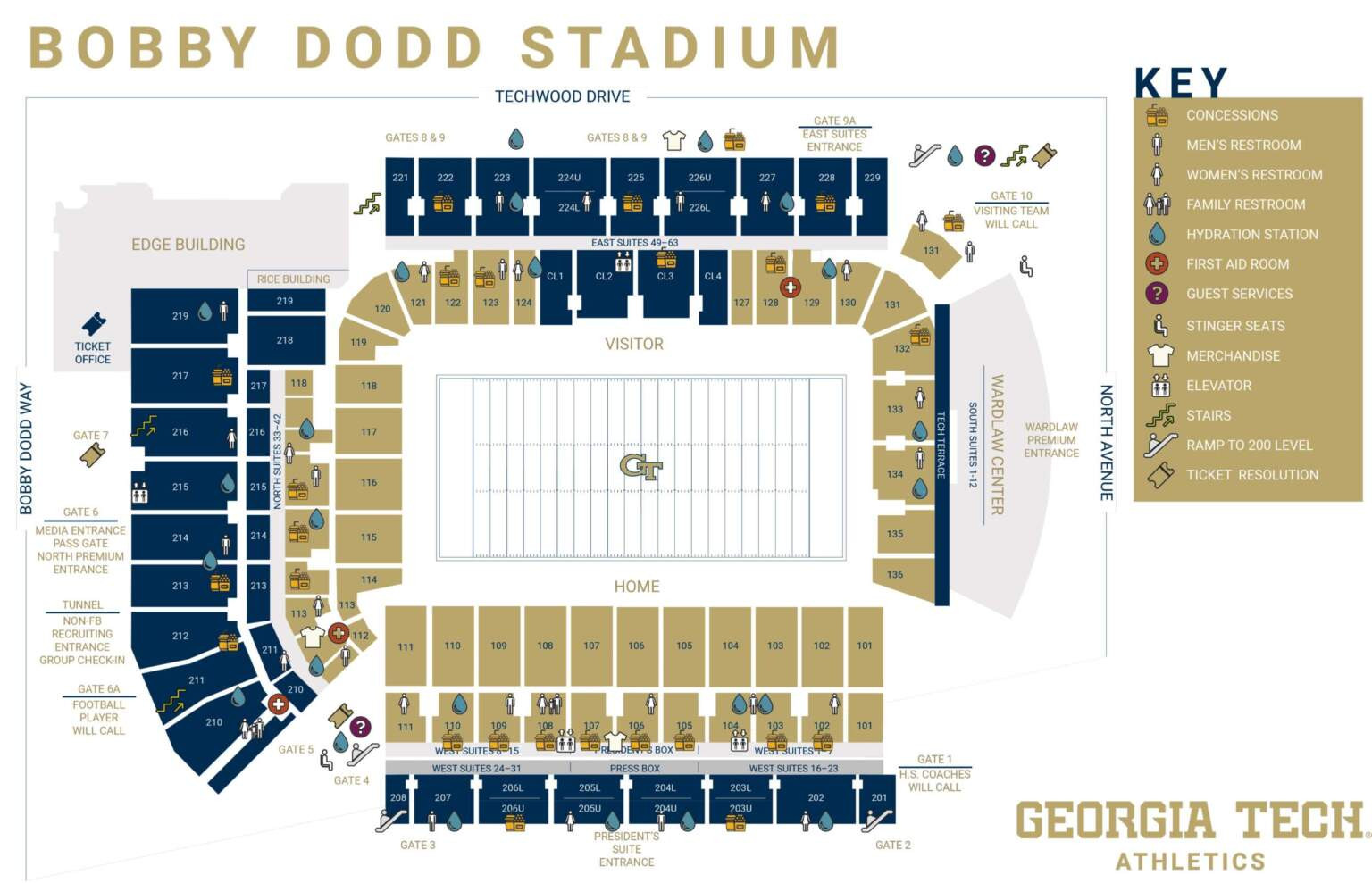 Bobby Dodd Stadium Map – Georgia Tech Yellow Jackets